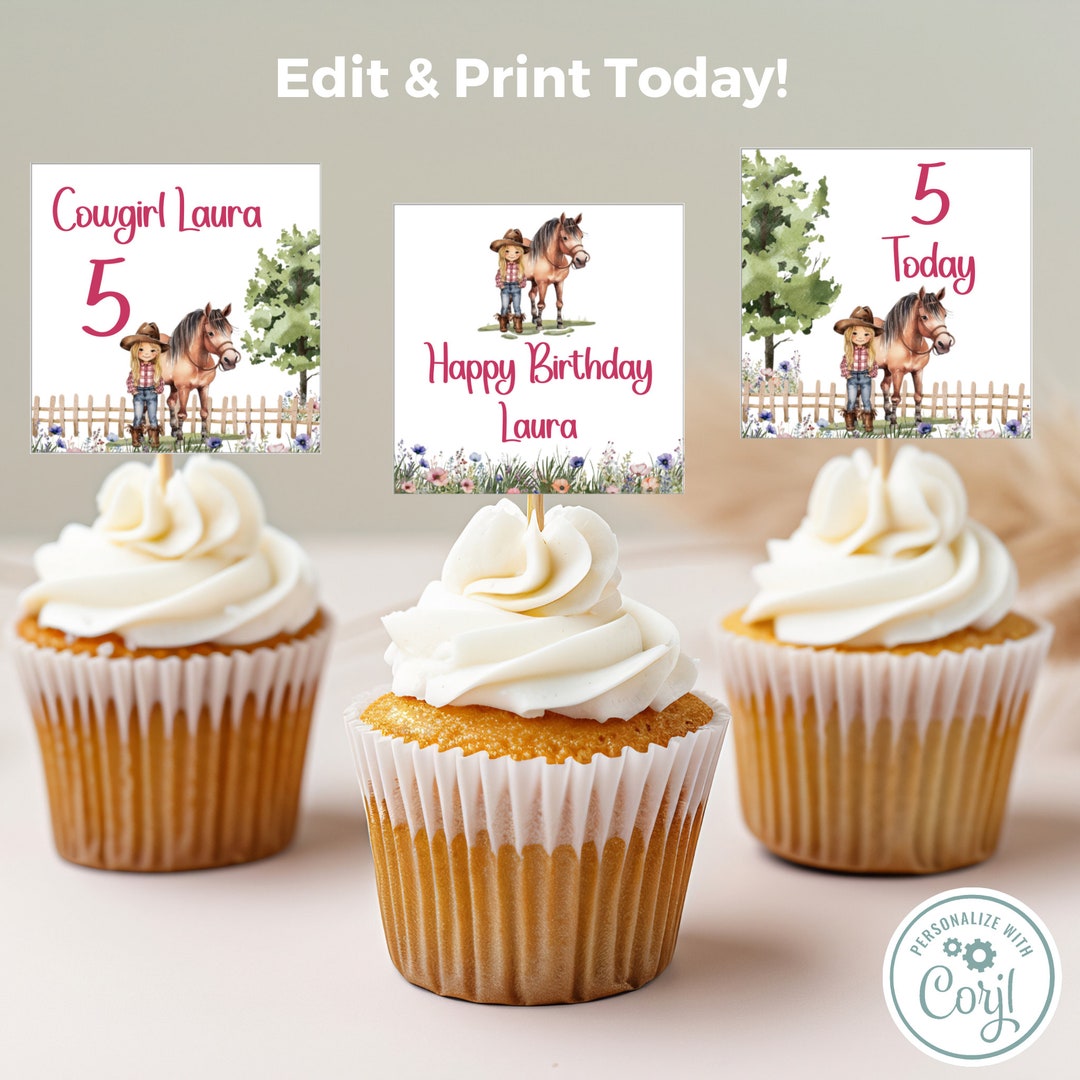 Editable Cowgirl Birthday Cupcake Toppers Cowgirl Party Cake Toppers ...
