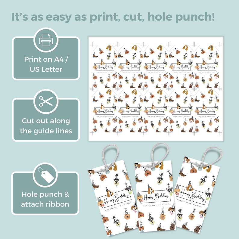 Printable Birthday Gift Tag Cute Dogs, Print at Home, Instant Download ...