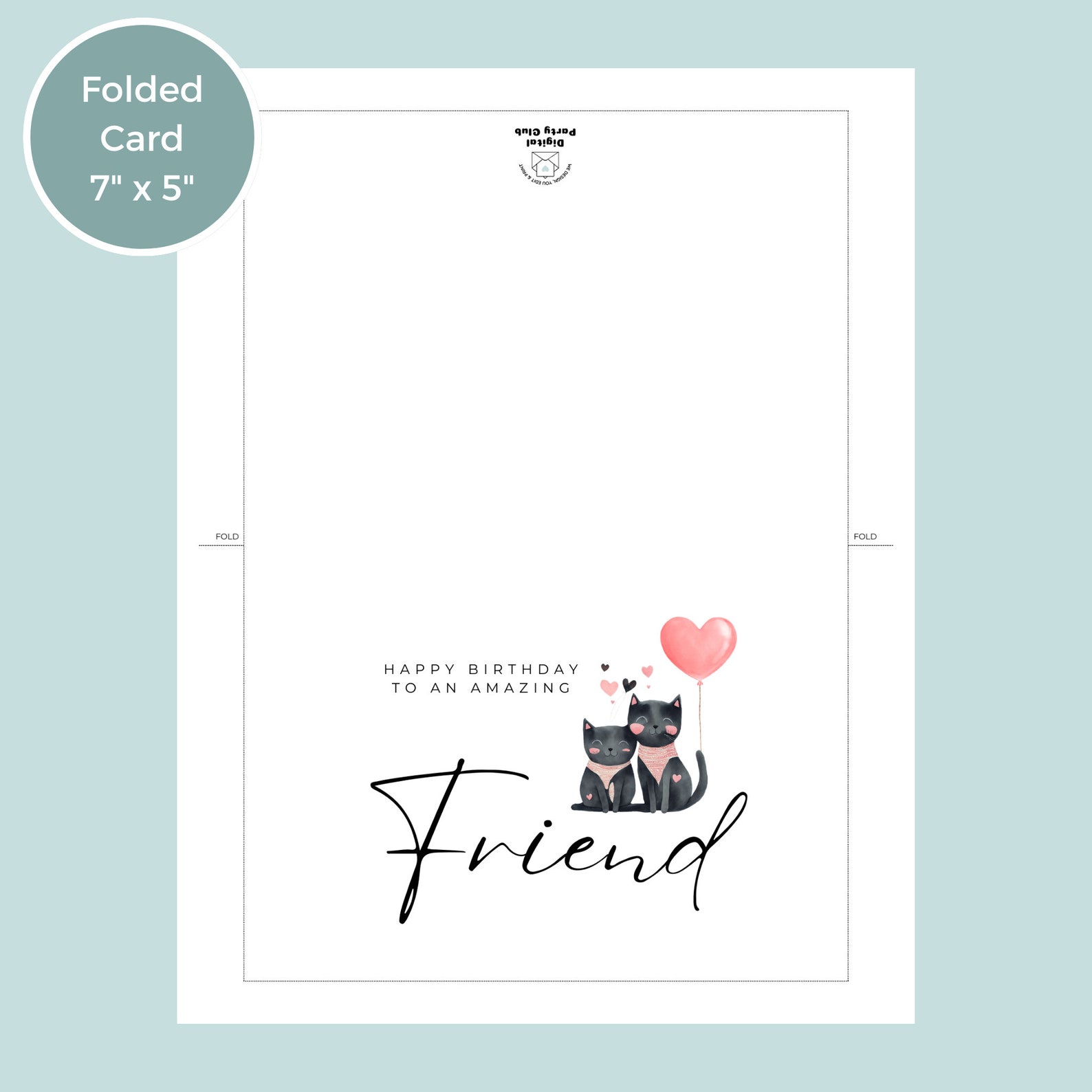 Friend Printable Birthday Card, Cute Cat Friend Greeting Card, Cat ...