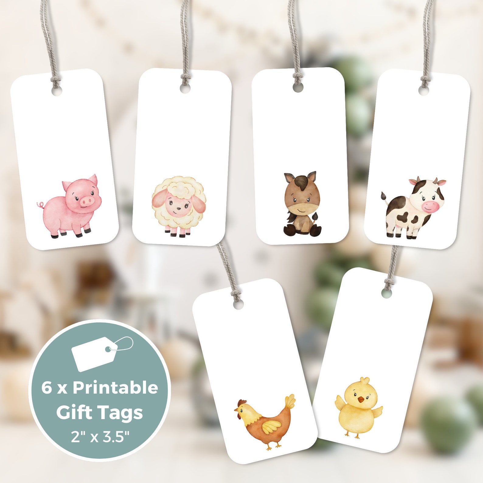 Farm Animal Gift Tags, Printable Children's Gift Tags, 6 Party Gift ...
