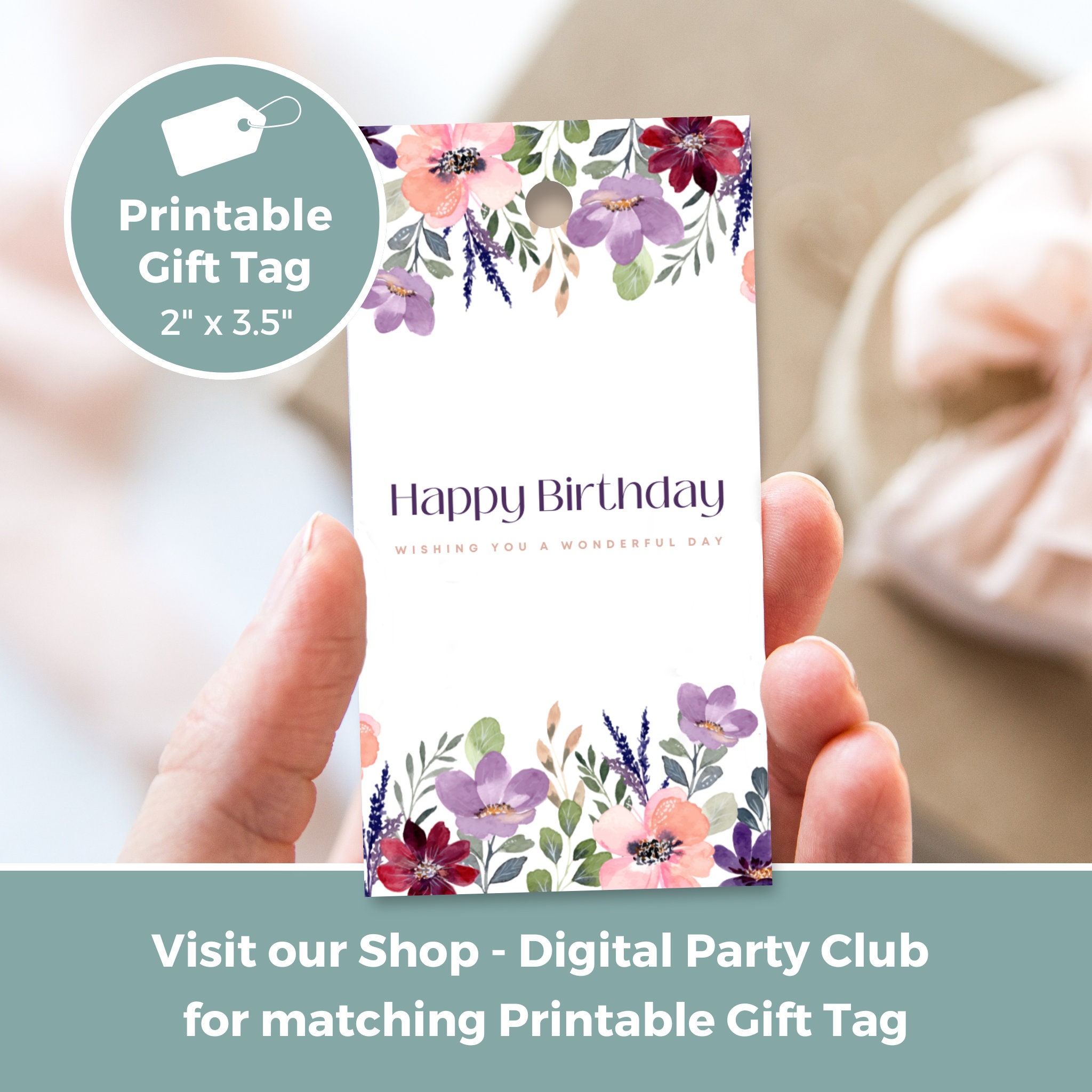 Printable Birthday Card With Purple Flower, Floral Birthday Card ...