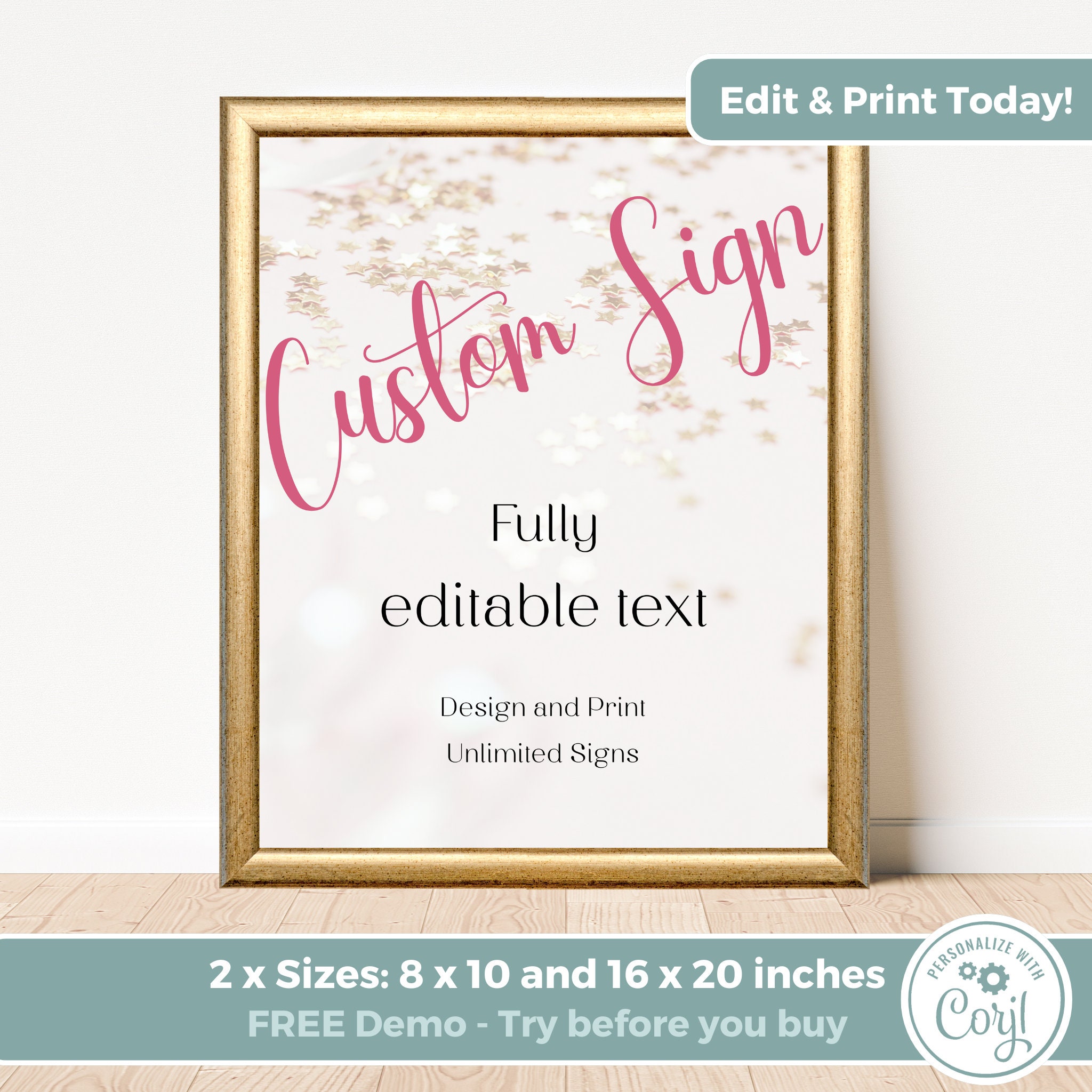 Editable Surprise Pink Birthday Party Custom Sign, Pink Age Party ...