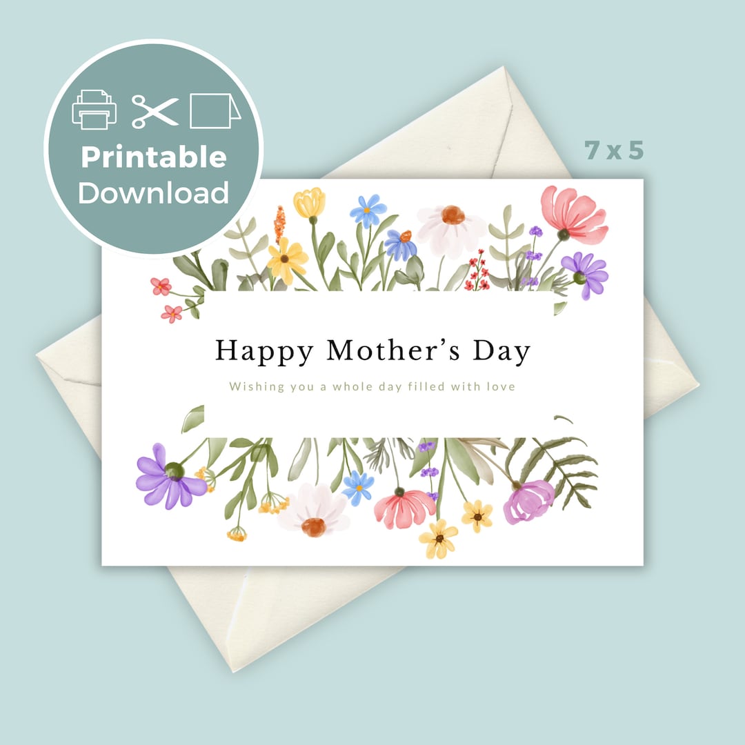 Printable Mothers Day Card, Floral Mothers Day Card, Print at Home ...