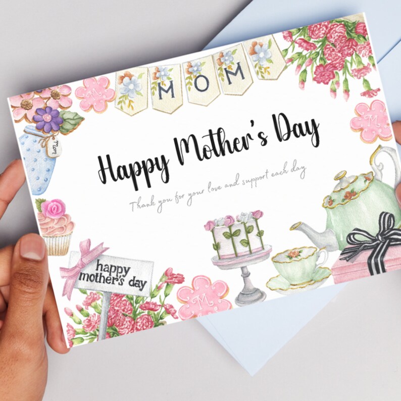 Printable Mothers Day Card, Tea Party Mothers Day Card, DIY Greeting ...