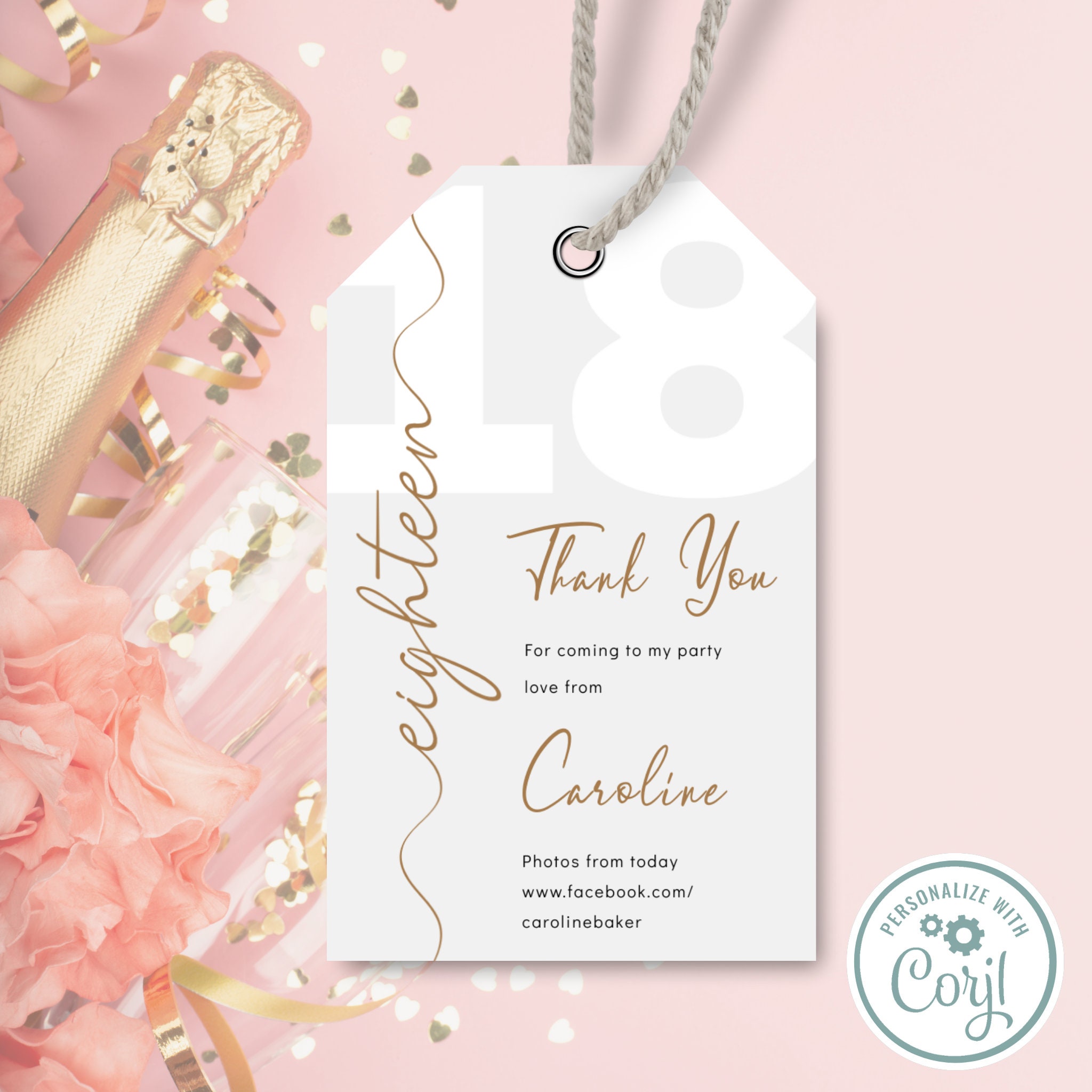 18th Birthday Thank You Tag, Party Thank You Tag, Editable Favor Tag ...