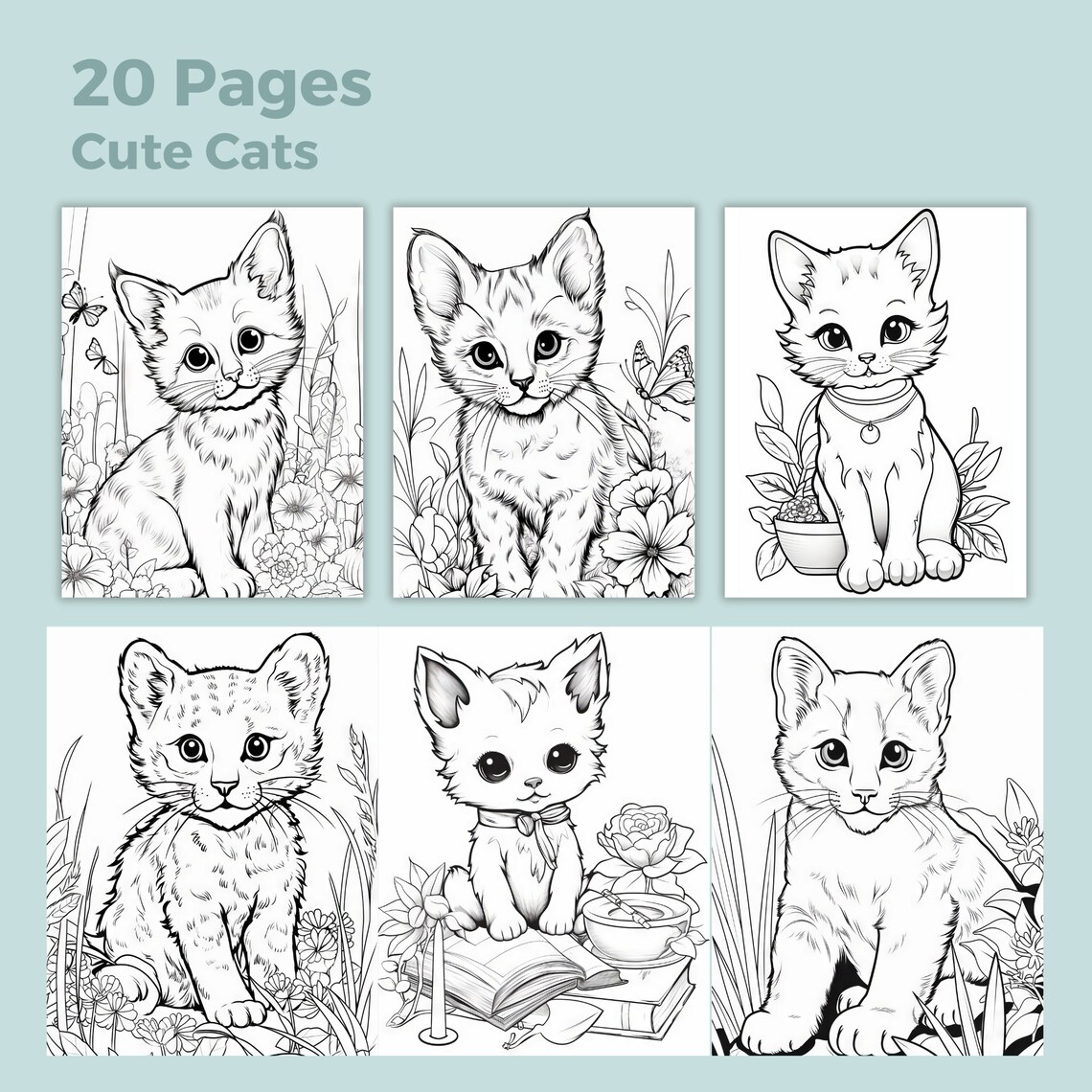 30 Colouring Pages for Kids Printable Cute Cats Colouring - Etsy