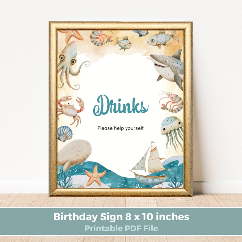 Printable Under the Sea Birthday Party Drinks Sign, Swimming Party ...