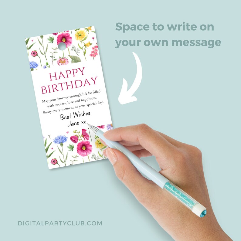 Printable Birthday Gift Tag, Pink Floral Gift Tag, Print at Home ...