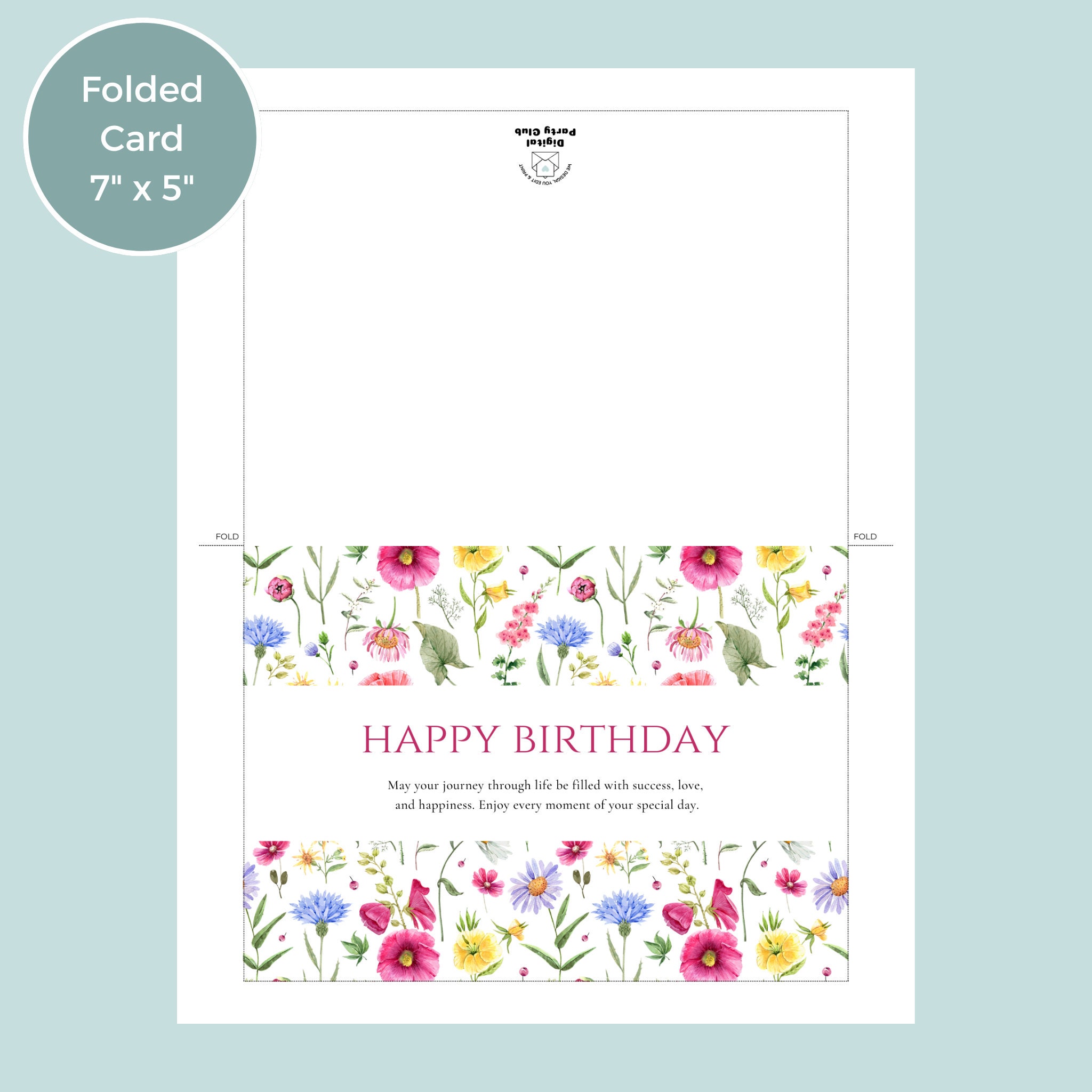 Set of 4 Printable Birthday Cards, Birthday Card Bundle Flowers ...