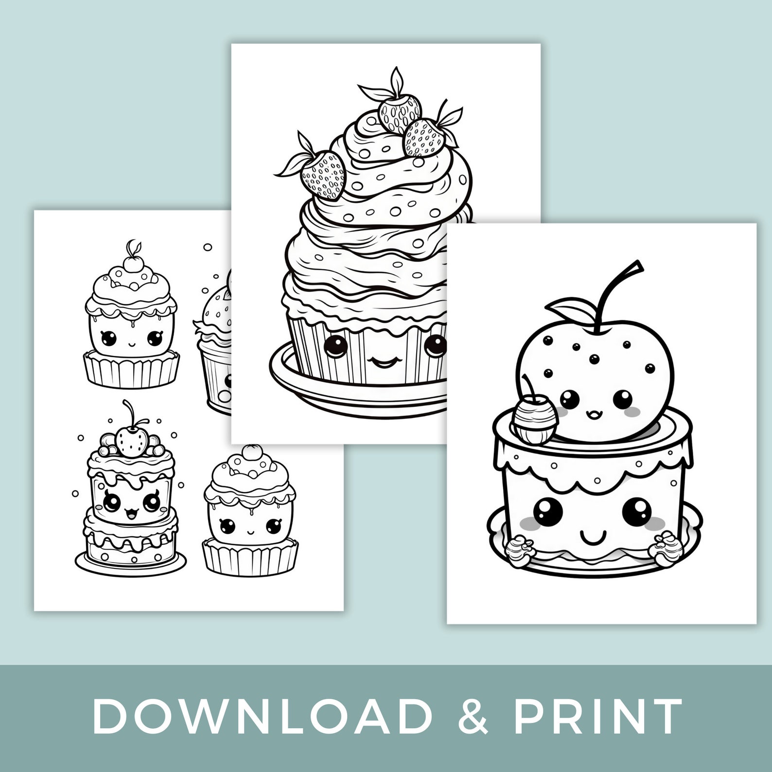 25 Colouring Pages for Kids Printable, Cute Sweet Treats Colouring ...