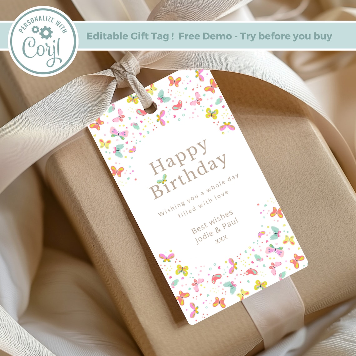 Birthday Gift Tags With Butterflies, Editable Butterfly Gift Tag ...