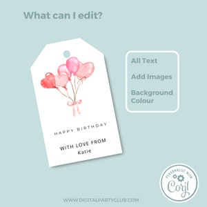 Personalised Birthday Gift Tags With Balloons, Happy Birthday Editable ...