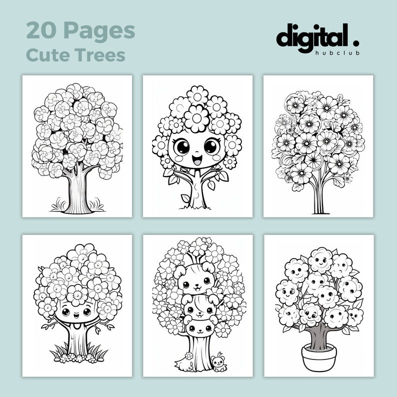 20 Colouring Pages for Kids Printable Cute Trees Colouring - Etsy