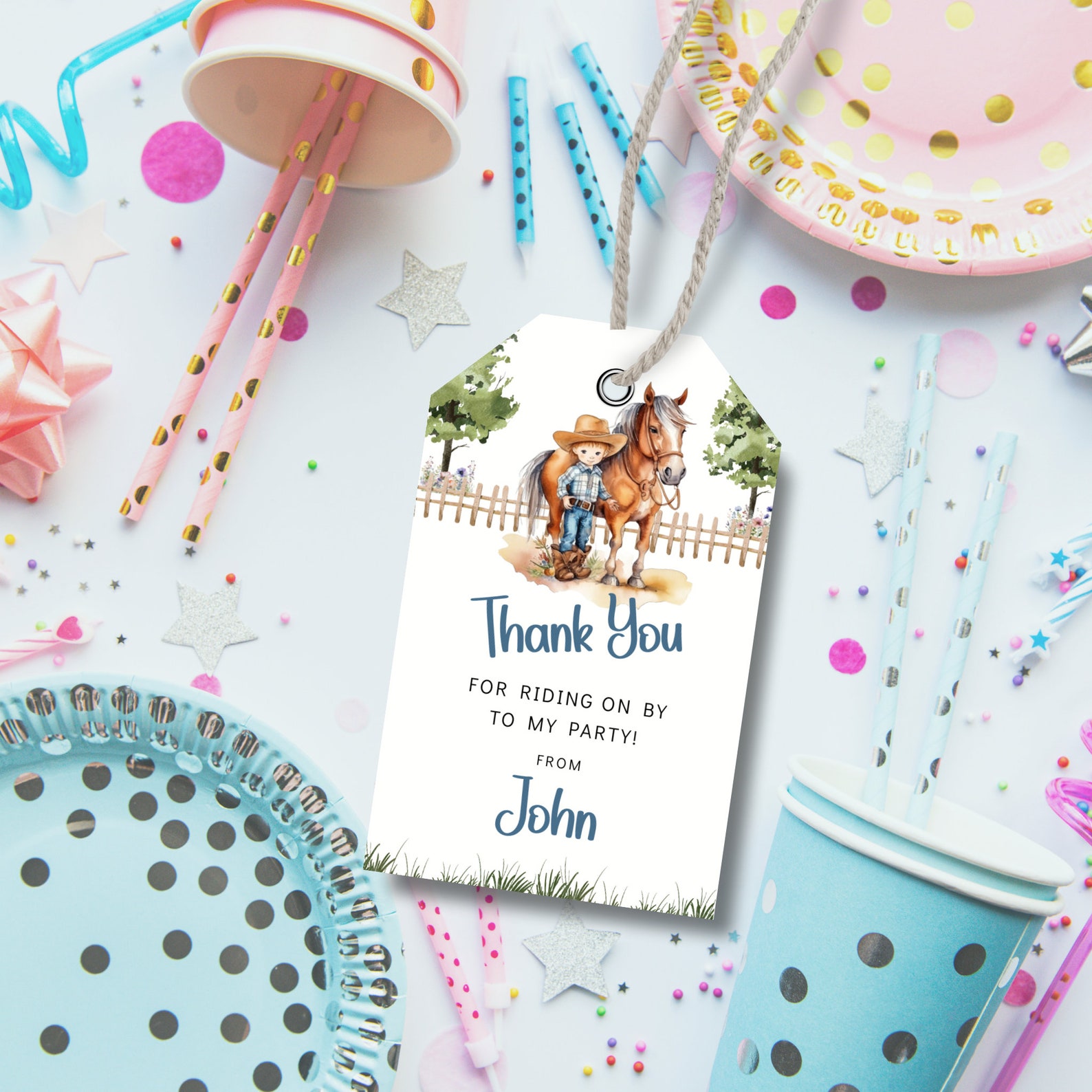 Editable Cowboy Birthday Tag, Saddle up Party Thank You Favor Tag ...