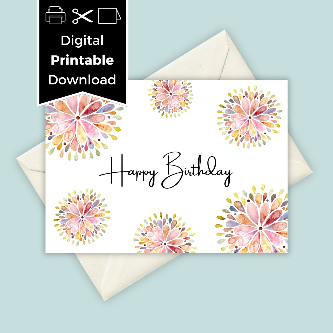 Printable Birthday Card With Flowers Floral Birthday Card - Etsy