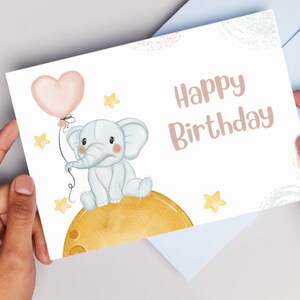 Printable Birthday Card, Happy Birthday Card Baby Elephant, Greetings ...