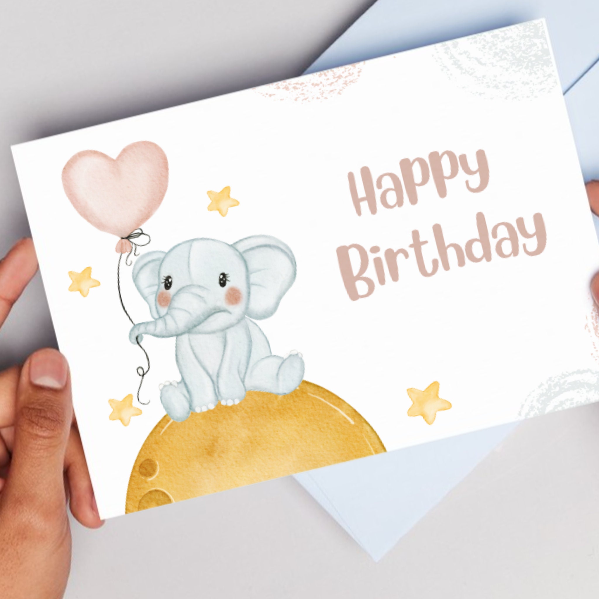 Printable Birthday Card, Happy Birthday Card Baby Elephant, Greetings ...