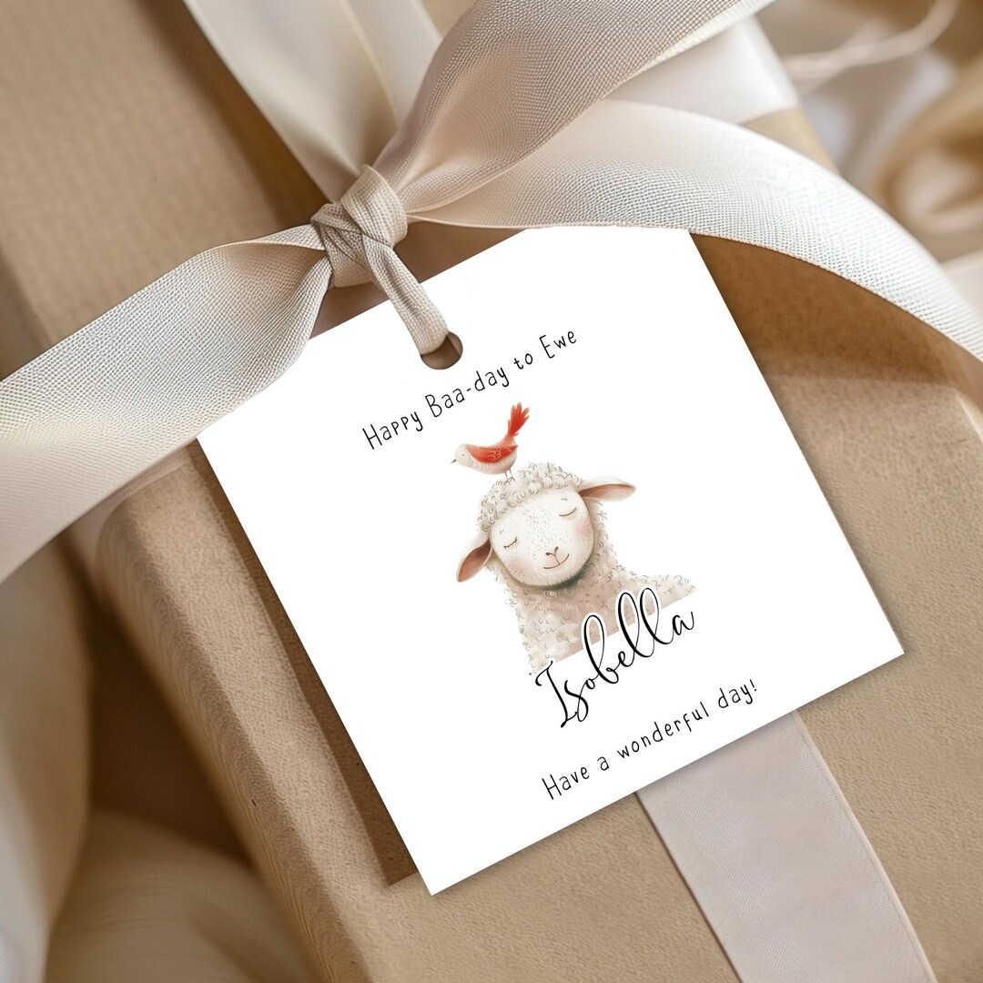 Editable Sheep Birthday Gift Tag, Cute Farm Animal Party Favour ...
