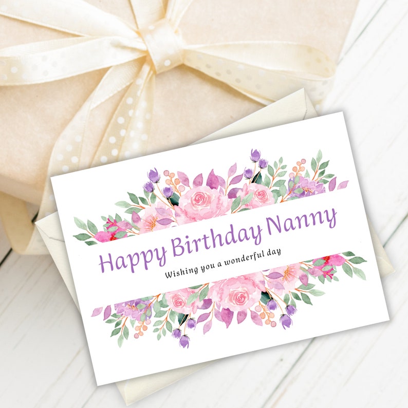 Printable Birthday Card Nanny, Floral Birthday Card Printable Greeting ...
