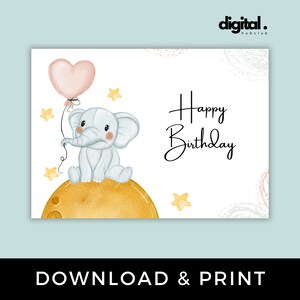 Printable Birthday Card Happy Birthday Card Baby Elephant - Etsy