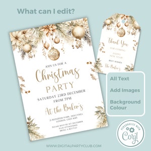 Christmas Party Invitation Editable Boho Christmas Party Invitation ...