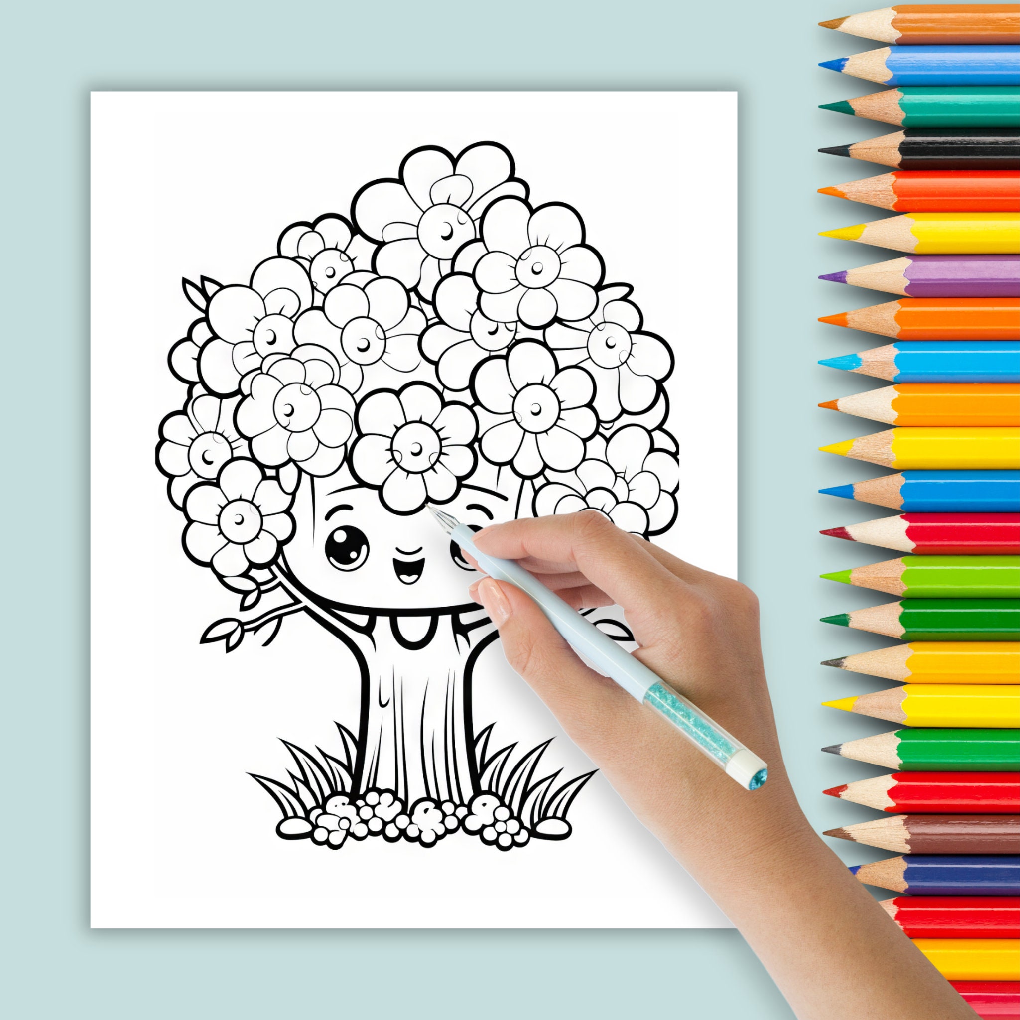 20 Colouring Pages for Kids Printable Cute Trees Colouring - Etsy