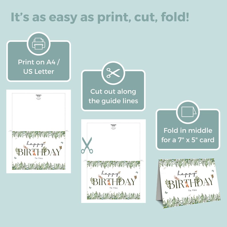 Printable Woodland Animals Birthday Card, Cute Animal Birthday Card ...