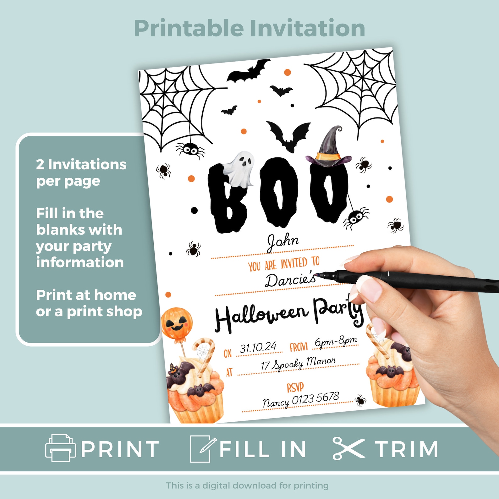 Printable Spook-tacular Halloween Party Invitation - Kids Fill in Party ...