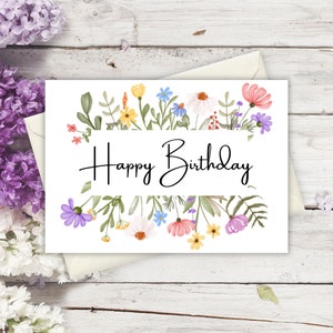 Printable Birthday Card With Flowers, Floral Birthday Card, Printable ...