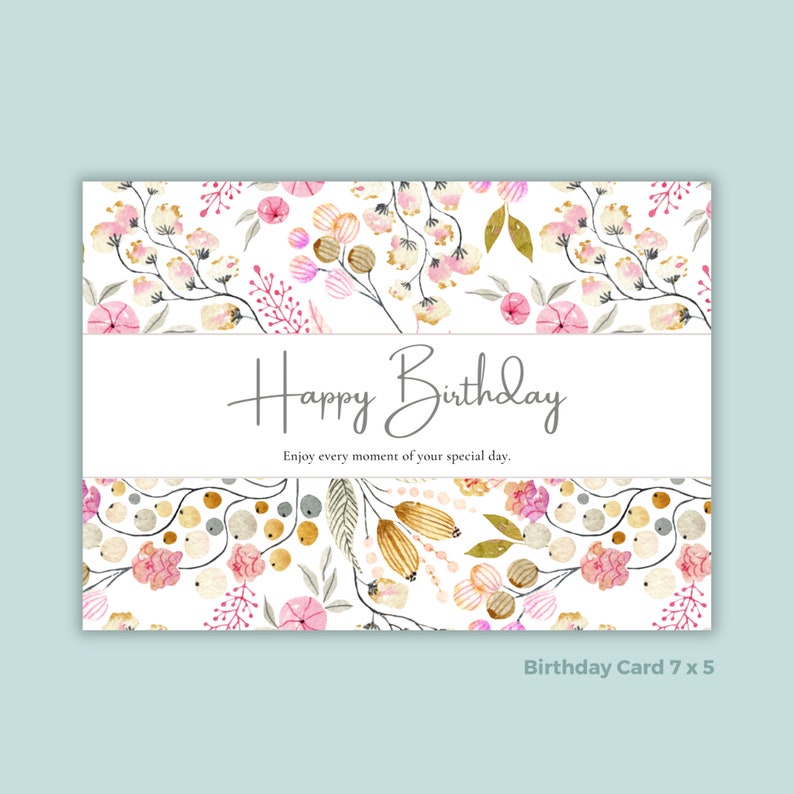 Printable Birthday Card With Flowers, Floral Birthday Card, Printable ...