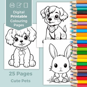 25 Colouring Pages for Kids Printable, Cute Pets Colouring Pages for ...