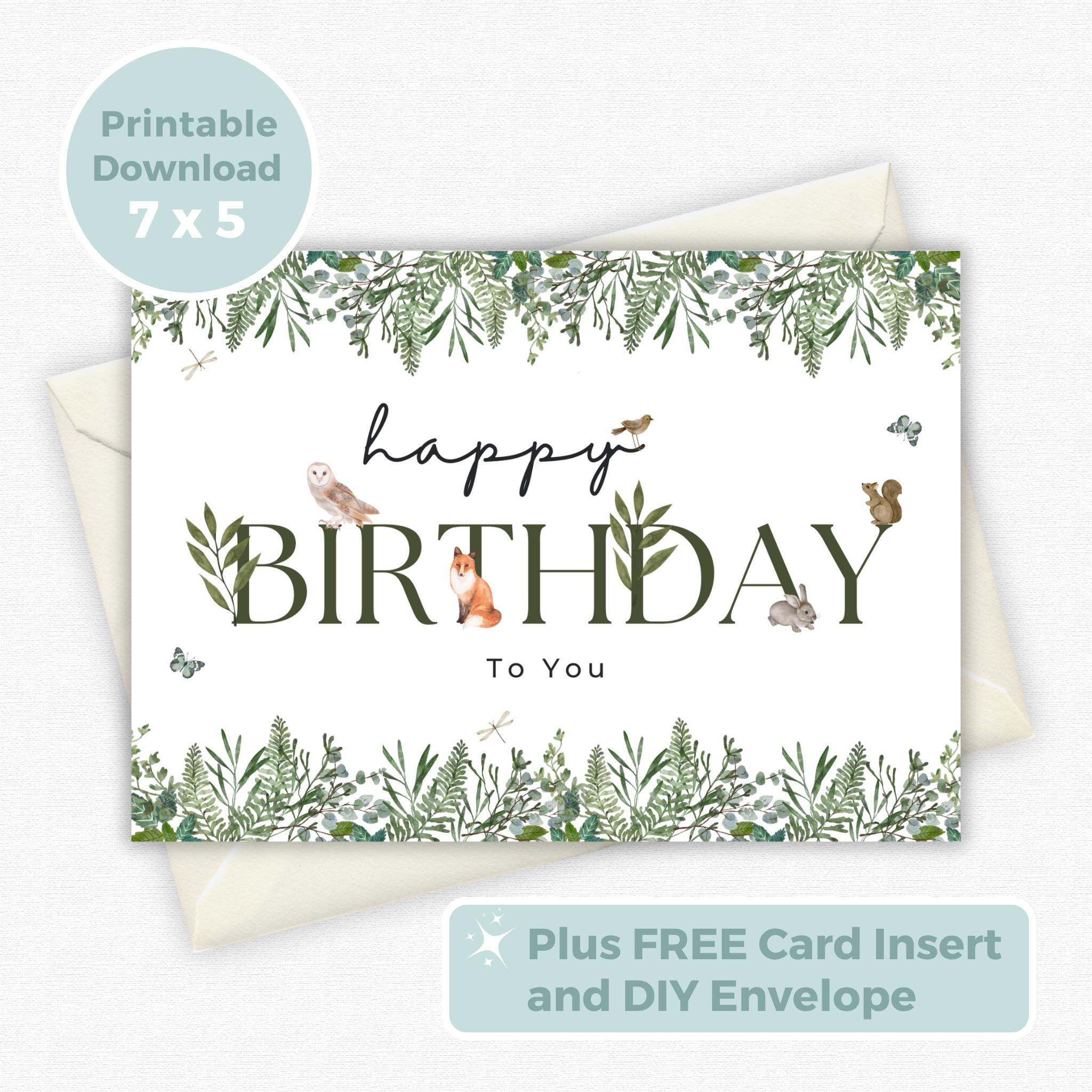 Printable Woodland Animals Birthday Card, Cute Animal Birthday Card ...