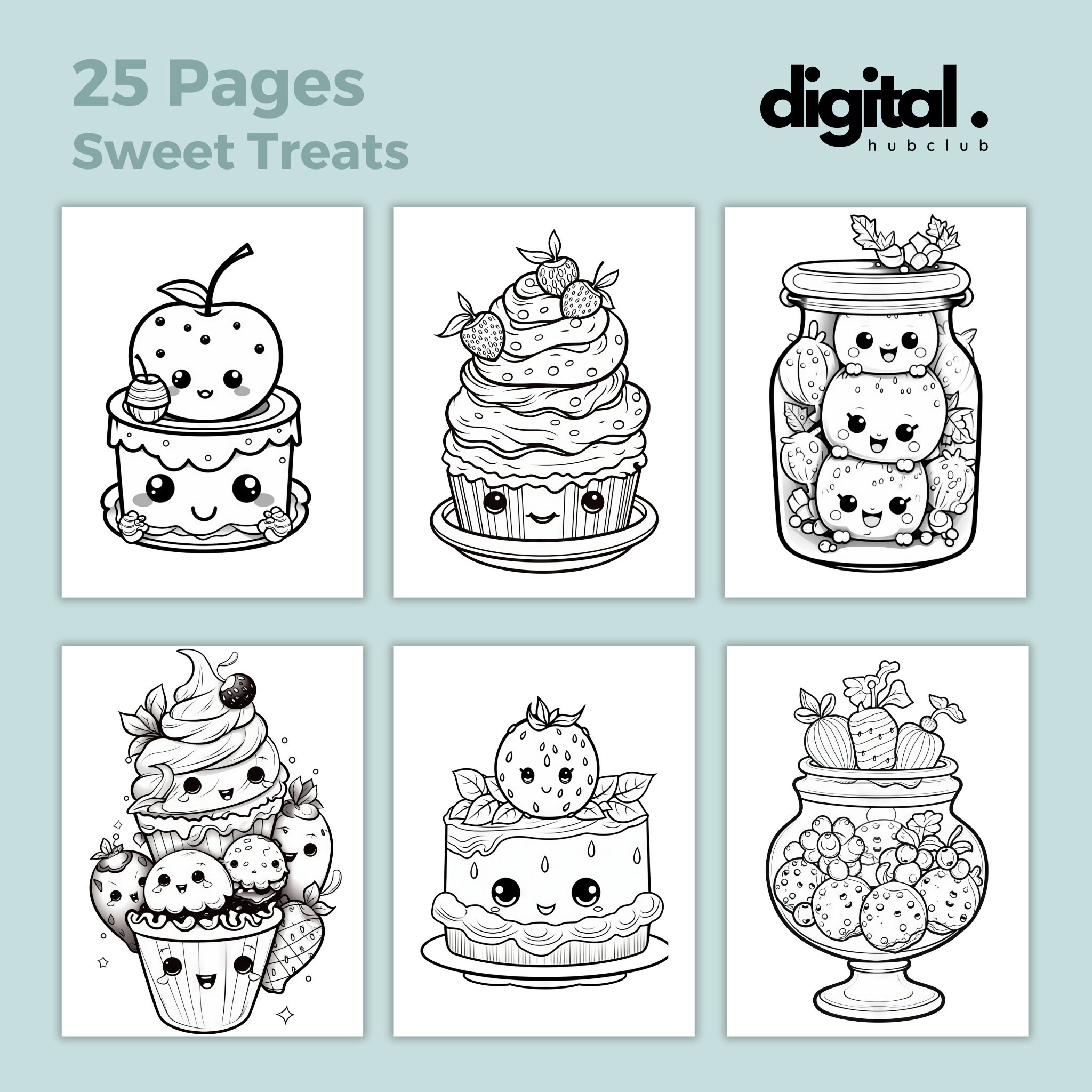 25 Colouring Pages for Kids Printable Cute Sweet Treats - Etsy Australia