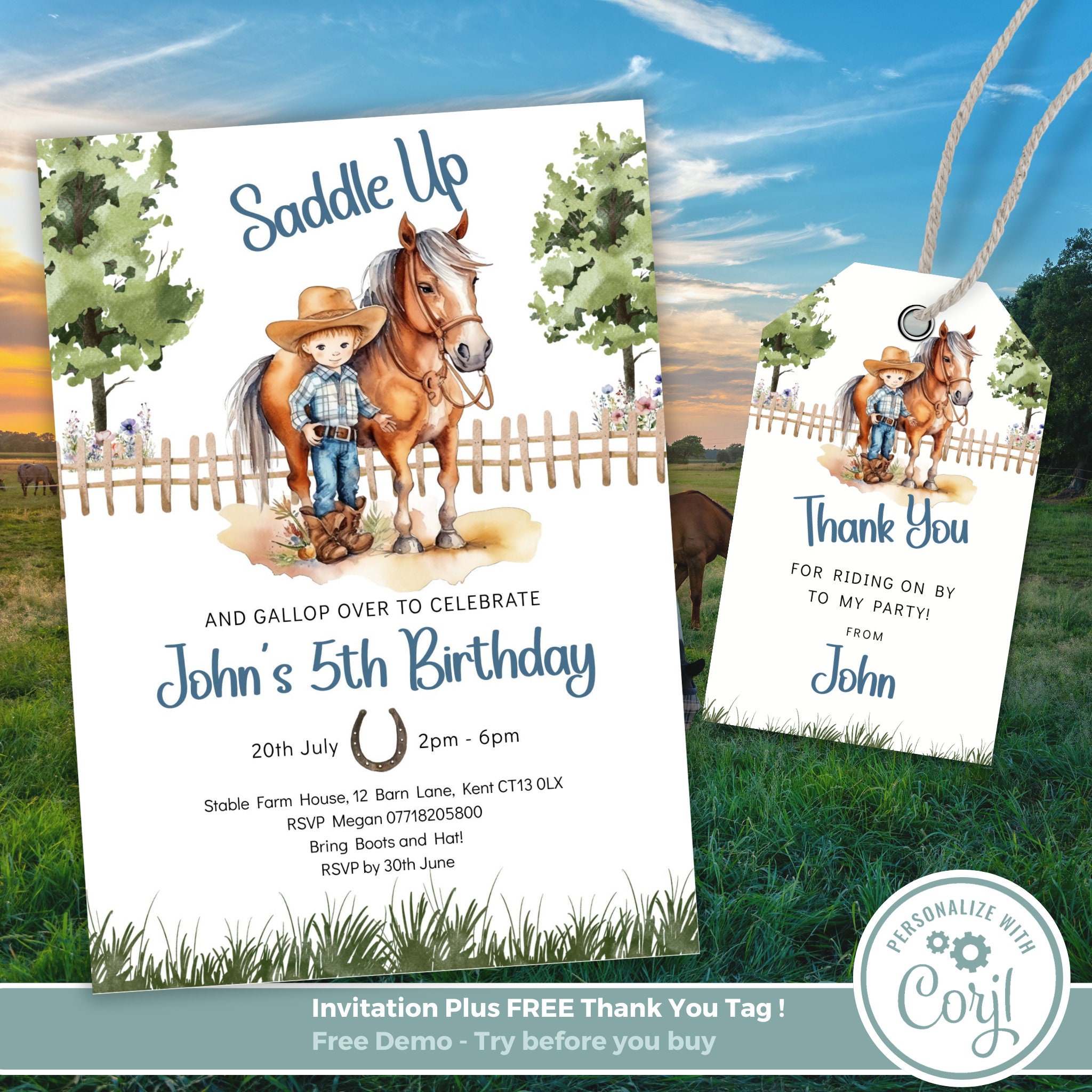 Editable Cowboy Birthday Invitation, Boy Saddle up Invite, Horse Pony ...