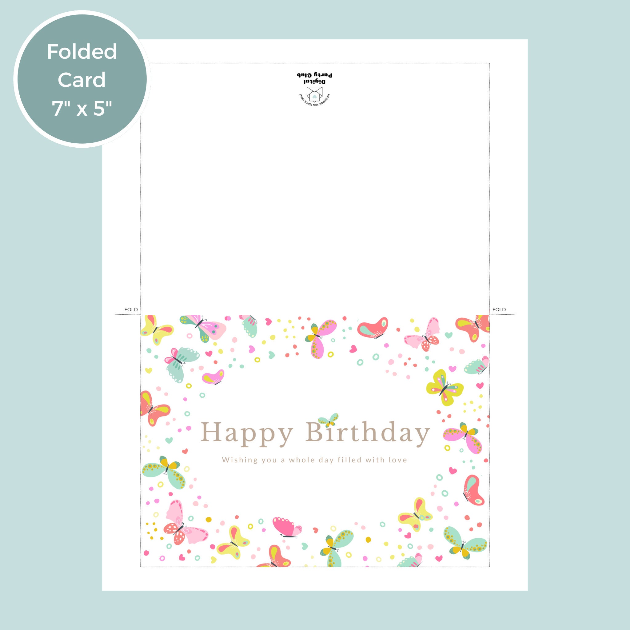 Printable Birthday Card With Pretty Butterflies Instant Download Print ...
