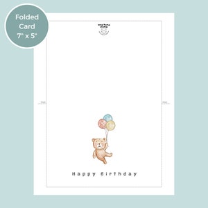 Printable Birthday Card With Cute Teddy Bear and Balloons, Baby Bear ...