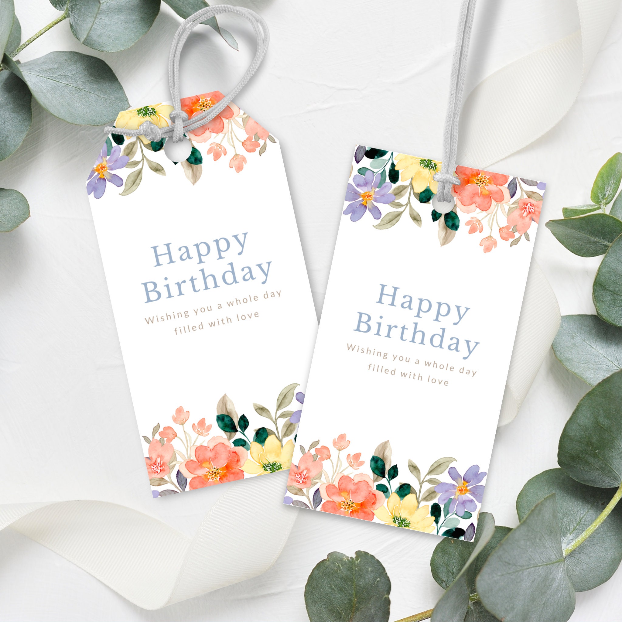Printable Birthday Gift Tag With Floral Design, Print at Home, Instant ...