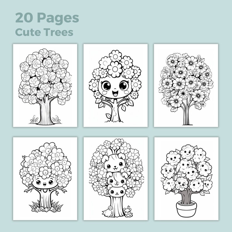 20 Colouring Pages for Kids Printable, Cute Trees Colouring Pages for ...