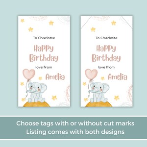 Personalised Birthday Gift Tag Baby Elephant, Cute Elephant Favour Tag ...