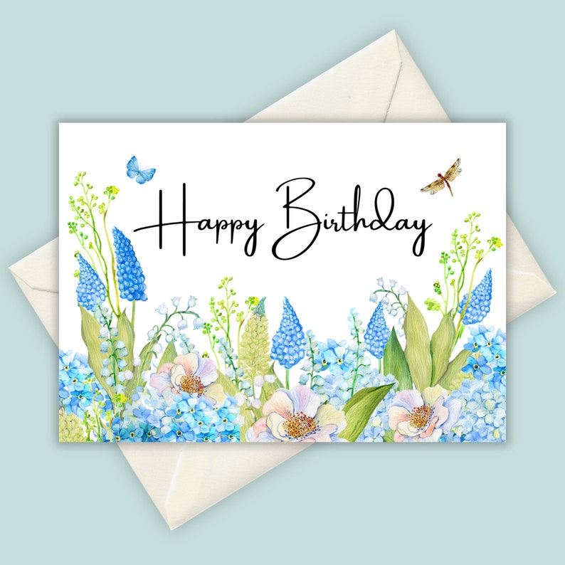 Printable Birthday Card With Spring Flowers Happy Birthday - Etsy UK