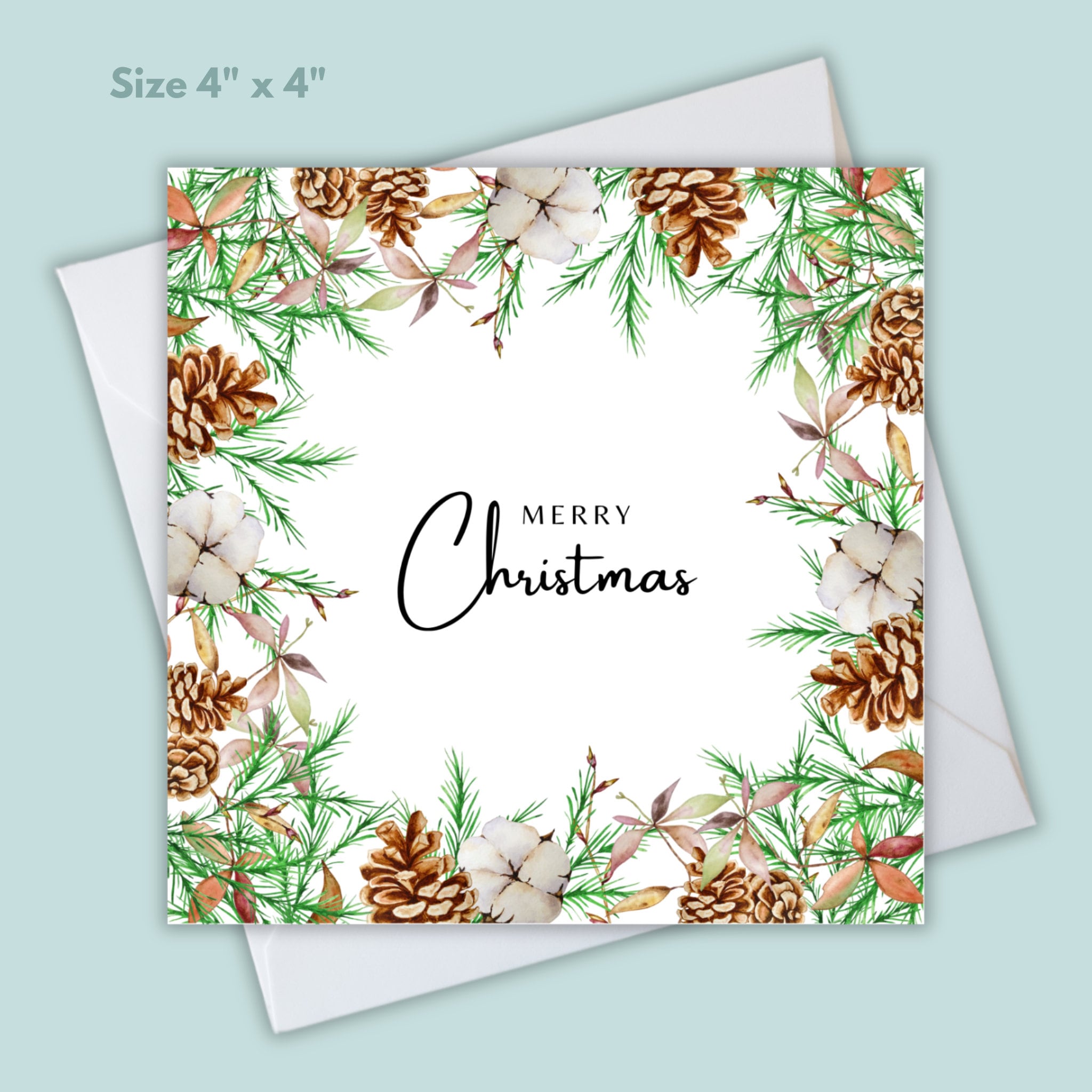 Set of 4 Christmas Cards Printable, Merry Christmas Card, Print at Home ...