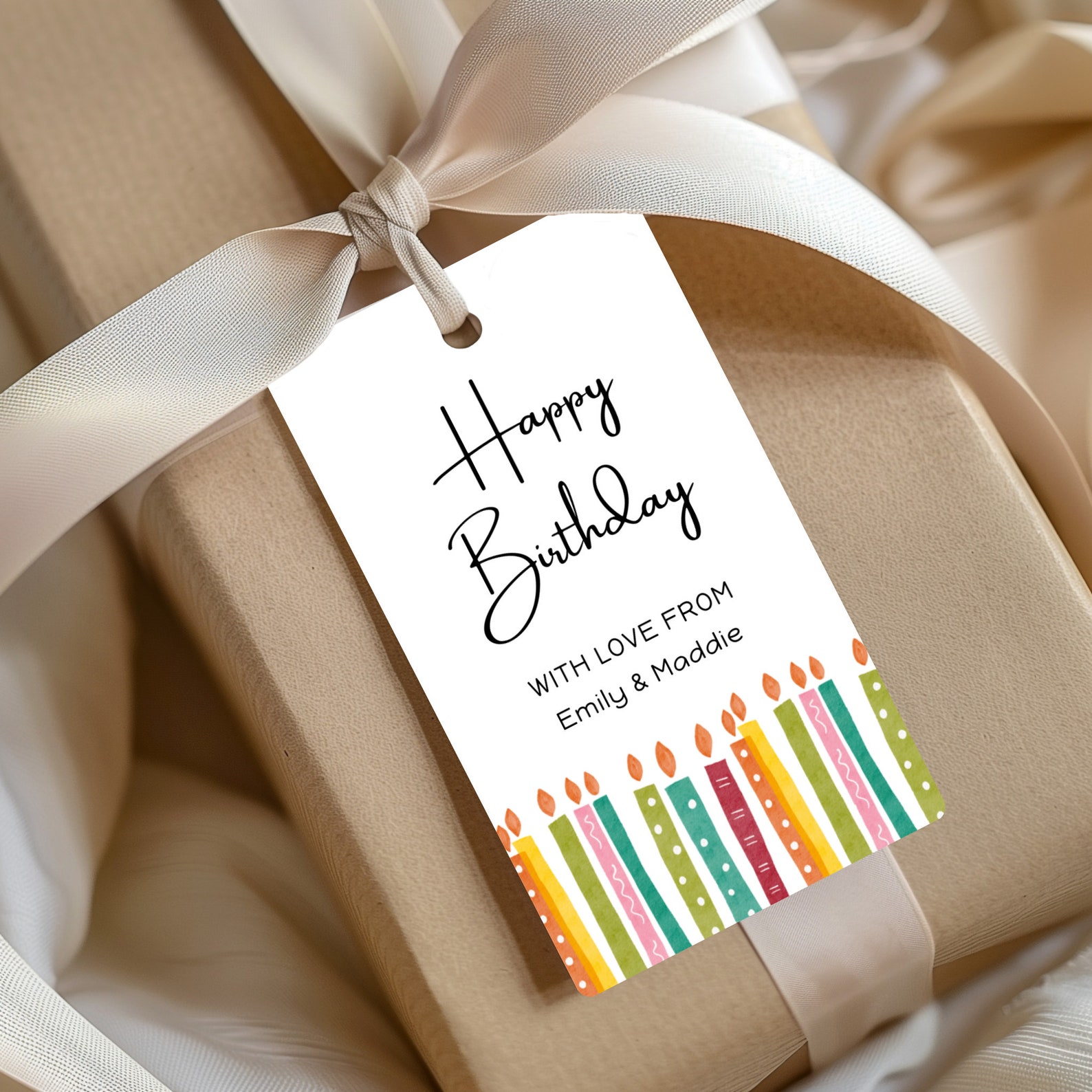 Personalised Happy Birthday Gift Tag With Candles, Gift Tag Print at ...