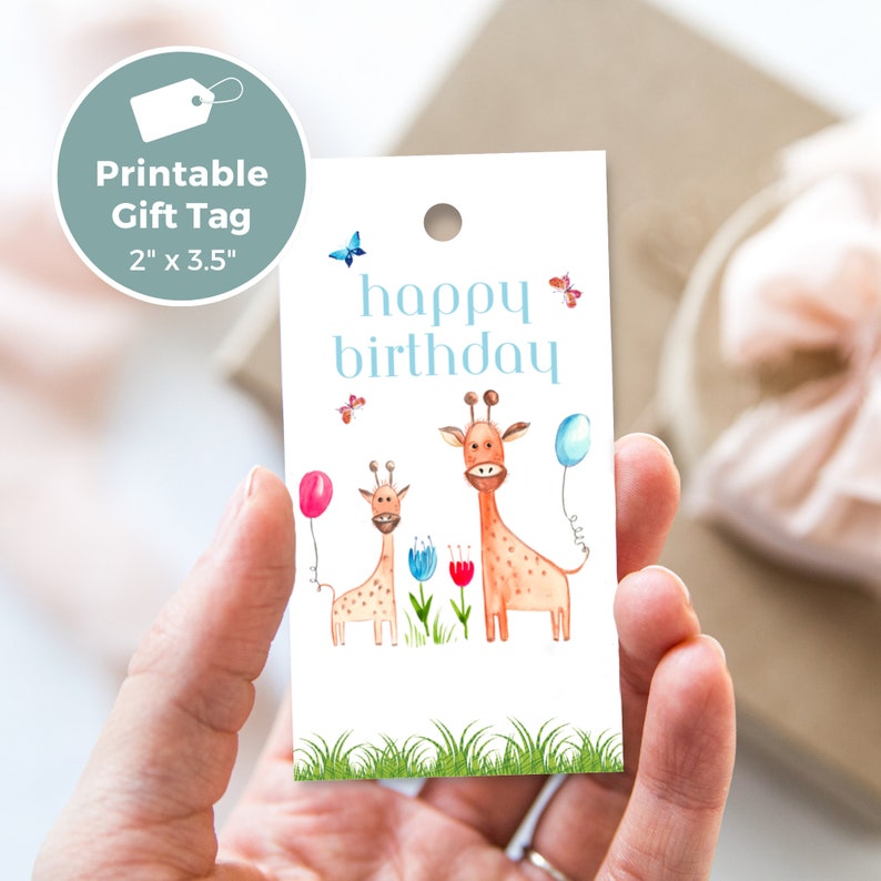 Printable Birthday Gift Tag Giraffe, Favour Tag Safari, Happy Birthday ...