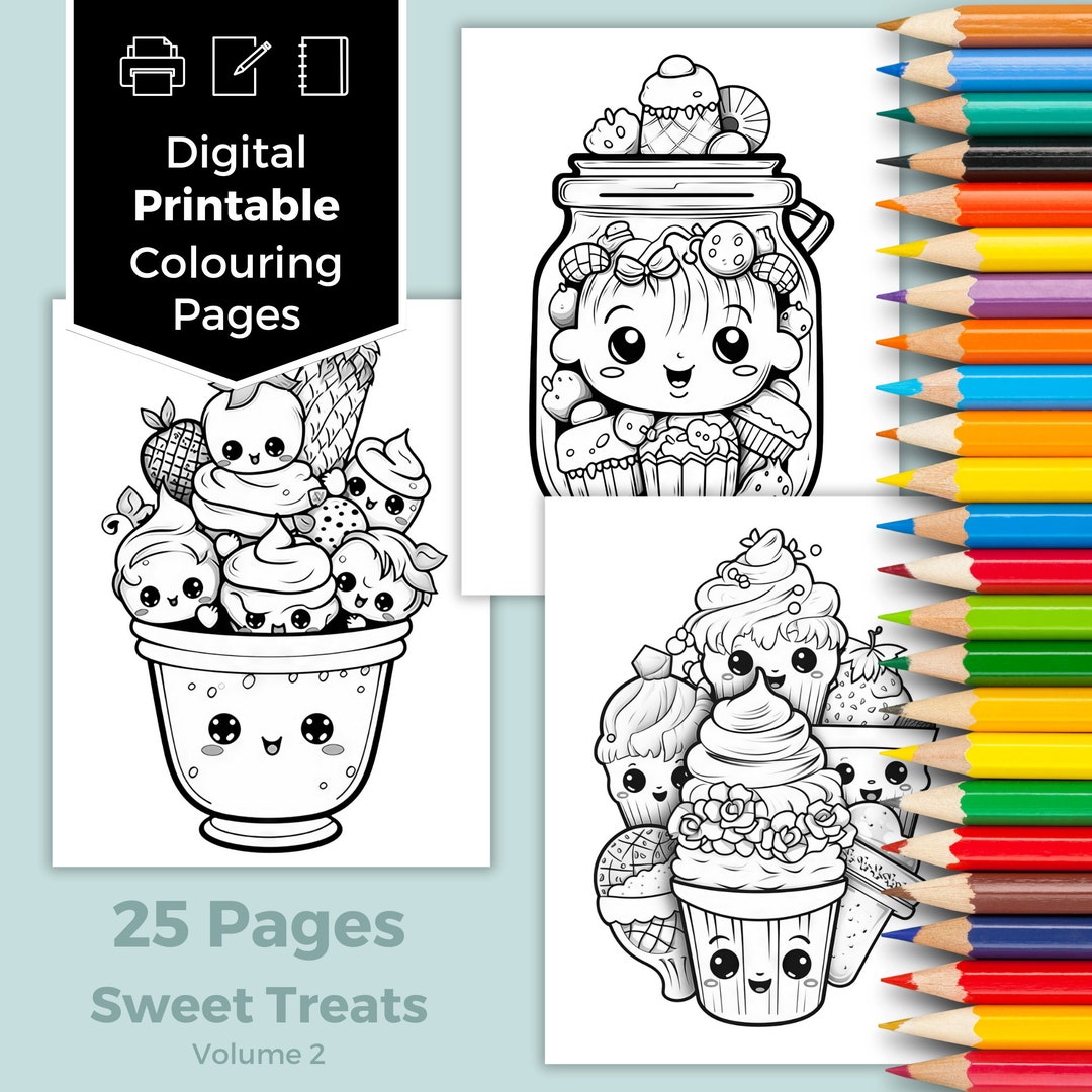 25 Colouring Pages for Kids Printable Cute Sweet Treats - Etsy