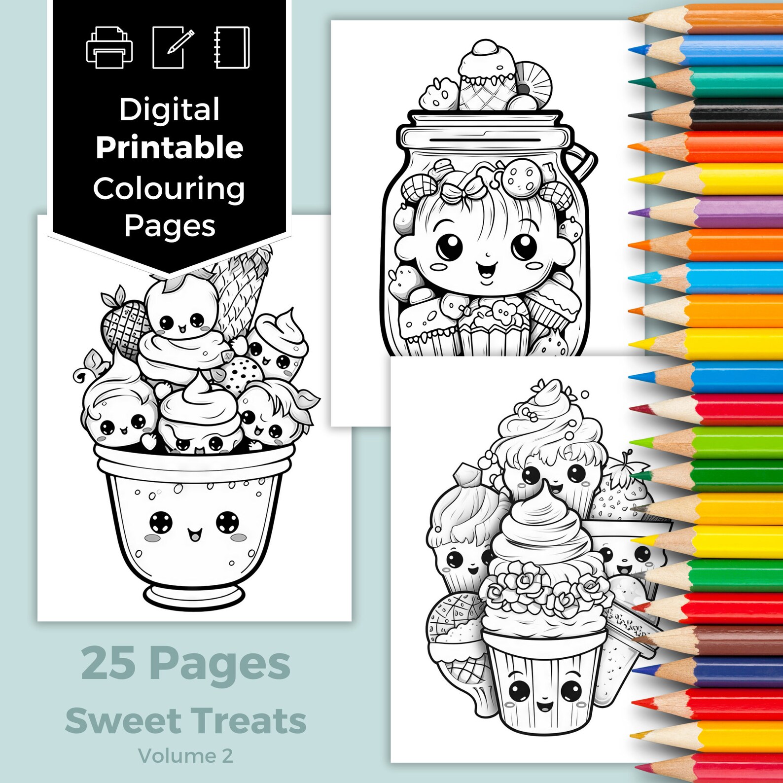 25 Colouring Pages for Kids Printable Cute Sweet Treats - Etsy