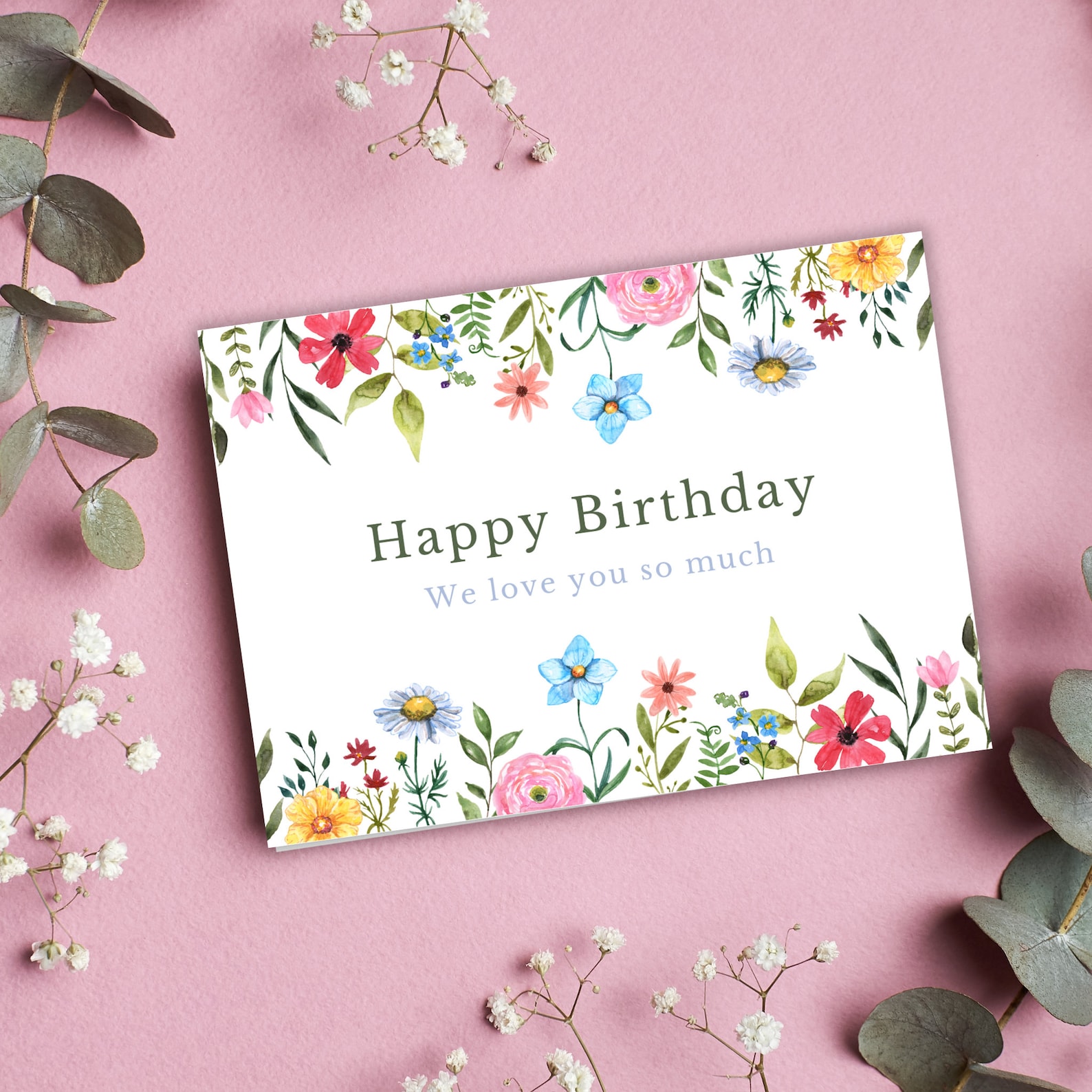 Printable Birthday Card With Flowers Floral Birthday Card - Etsy