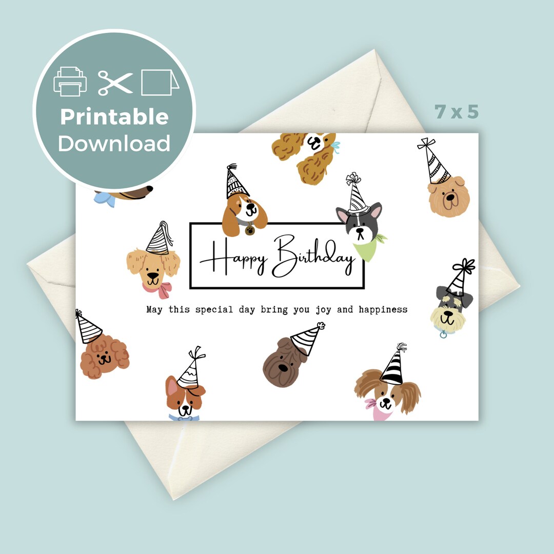 Birthday Card Printable, Cute Canine Greeting Card, Birthday Card for ...