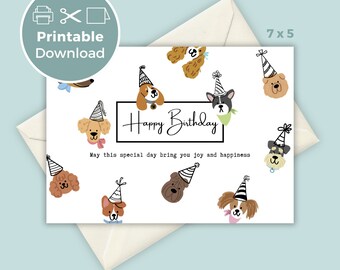 Printable Dog Birthday Card, Cute Dog Greeting Card, Instant Download ...