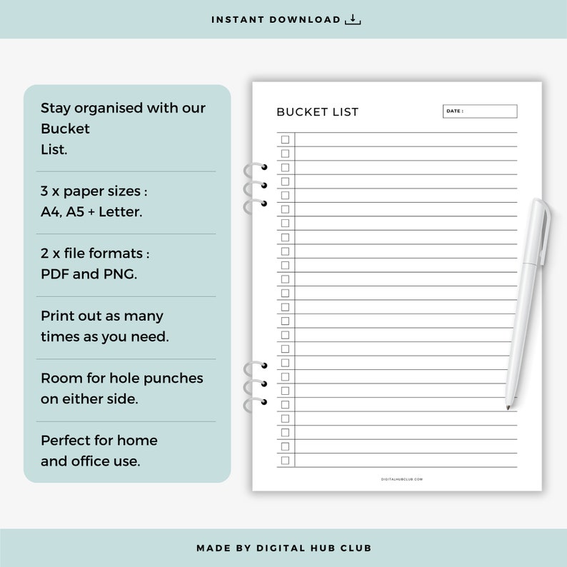 Bucket List Printable Life Goals Planner Printable and - Etsy