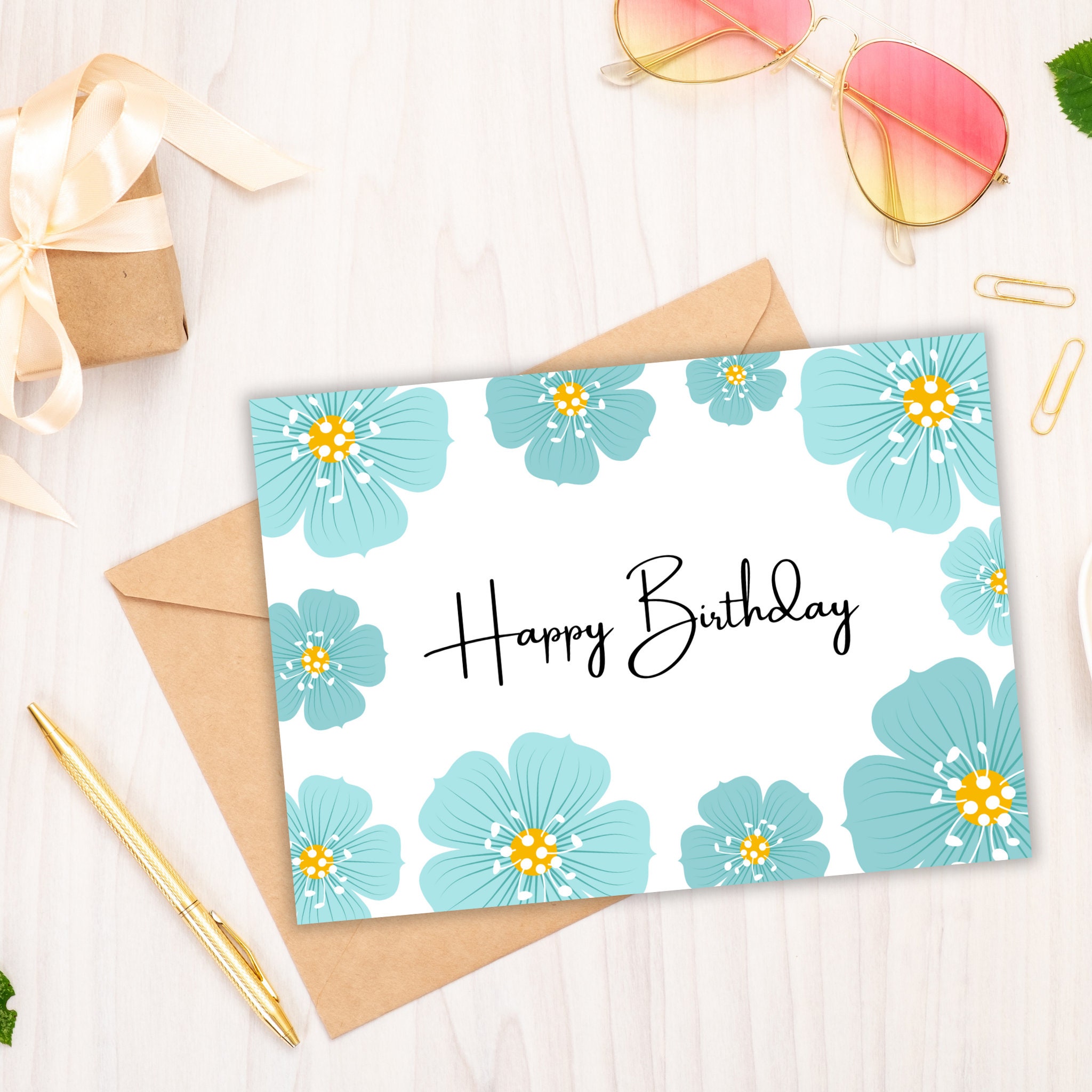 Printable Birthday Card With Flowers, Floral Birthday Printable ...